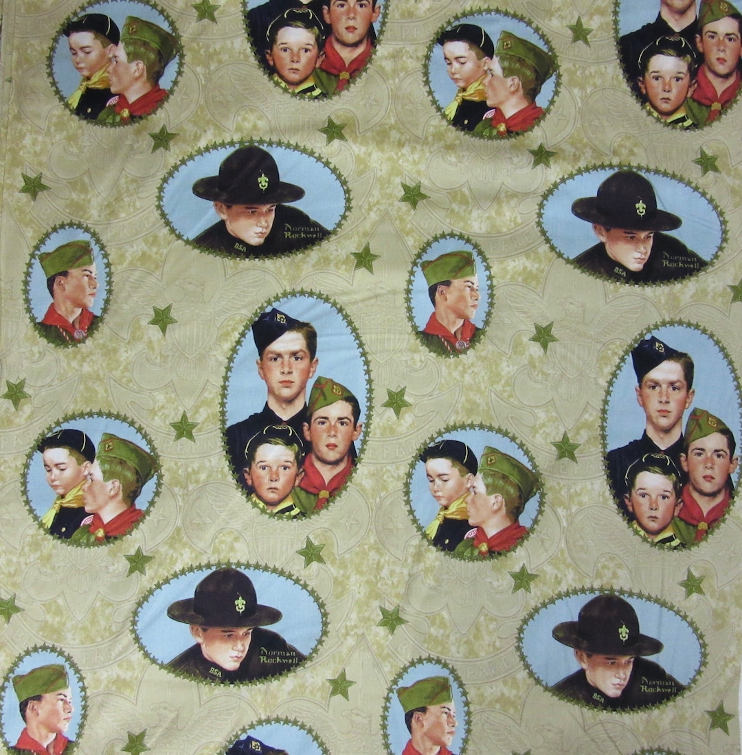 Boy Scouts Fabric ON MY HONOR Tomorrow's Leader Norman Rockwell Bty 36 ...