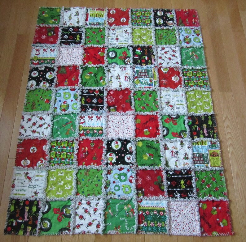 GRINCH Fabric QUILT Rag Quilt Dr Seuss Christmas 46x59 Toddler - Etsy