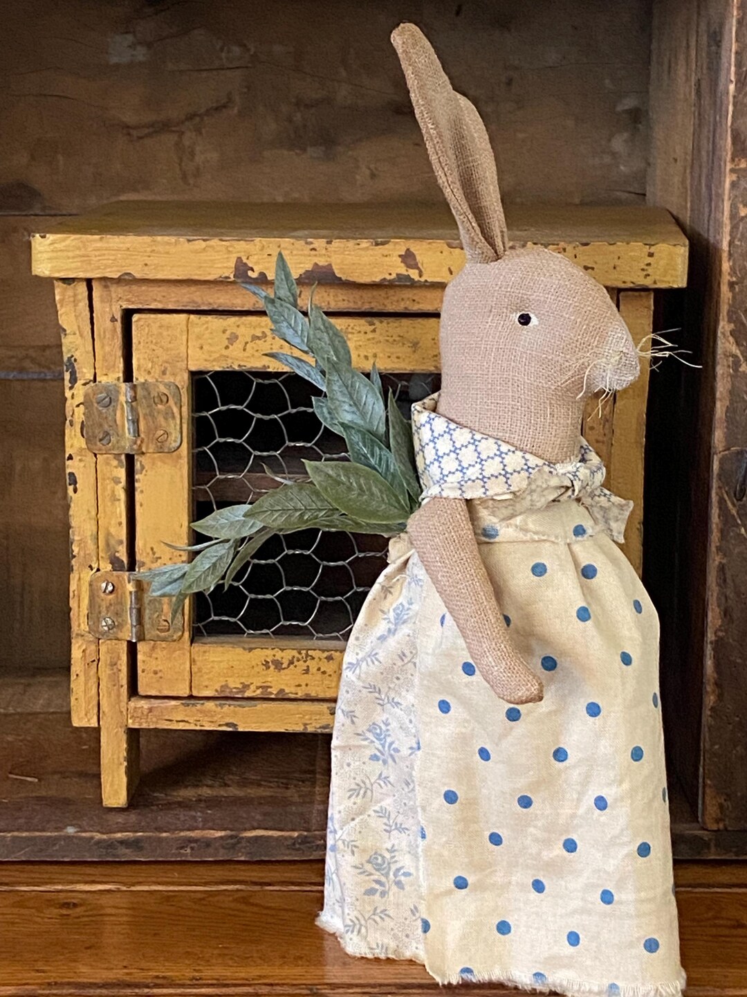 Primitive Folk Art~handmade Rabbit Doll~ Farmhouse/primitive/ Easter ...