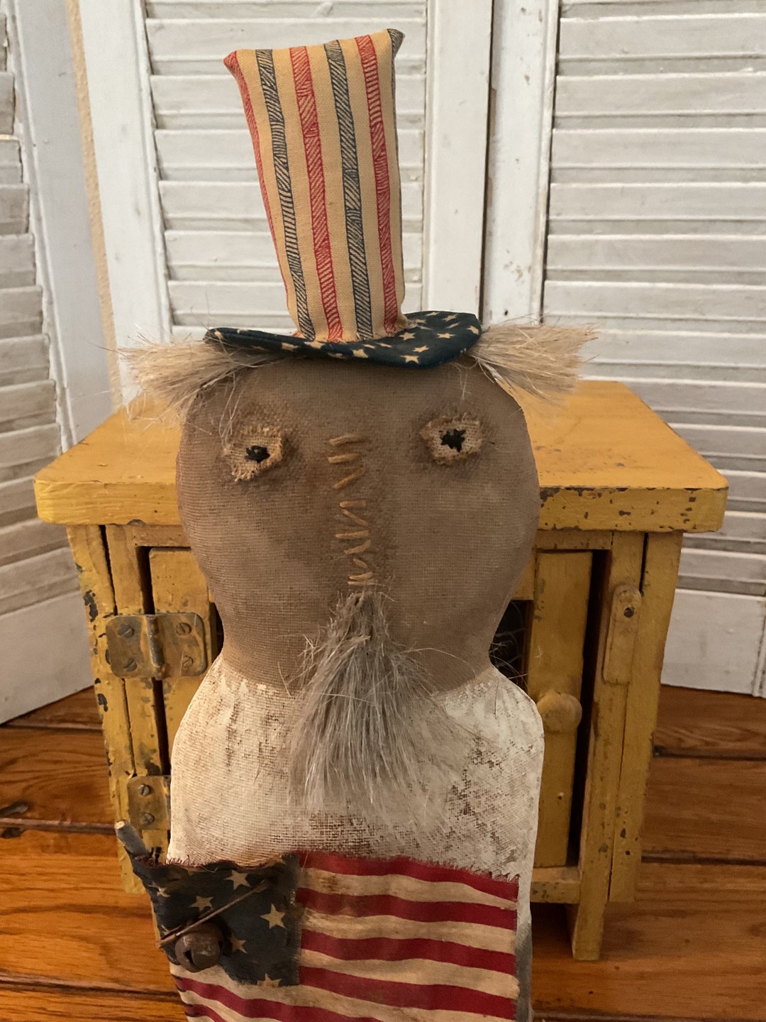 Primitive Grungy Folk Art~uncle Sam Stump Doll~americana/farmhouse ...