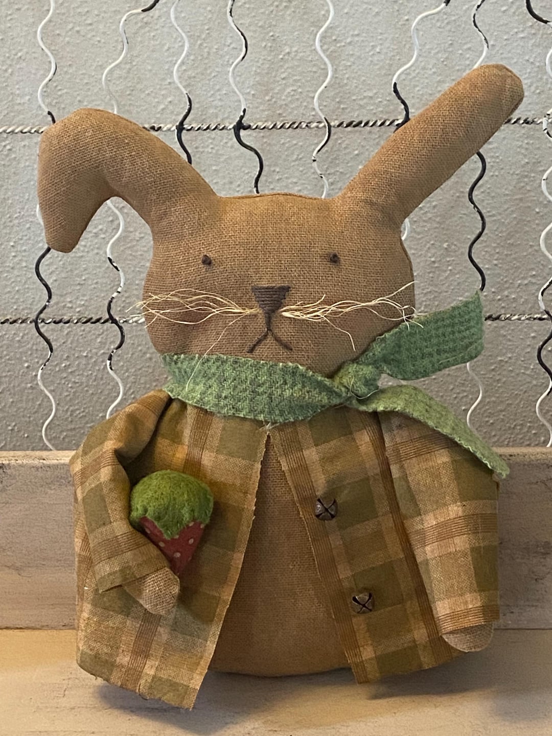 Primitive Spring~ Rabbit Doll Blair With Strawberry ~ Folk Art ...