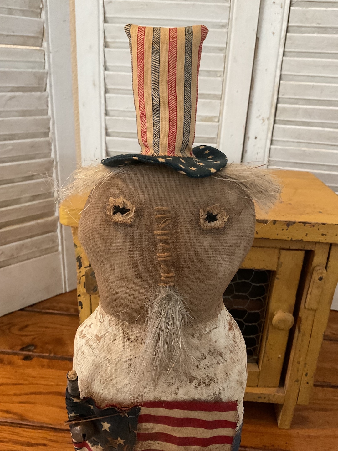 Primitive Grungy Folk Art~uncle Sam Stump Doll~americana/farmhouse ...