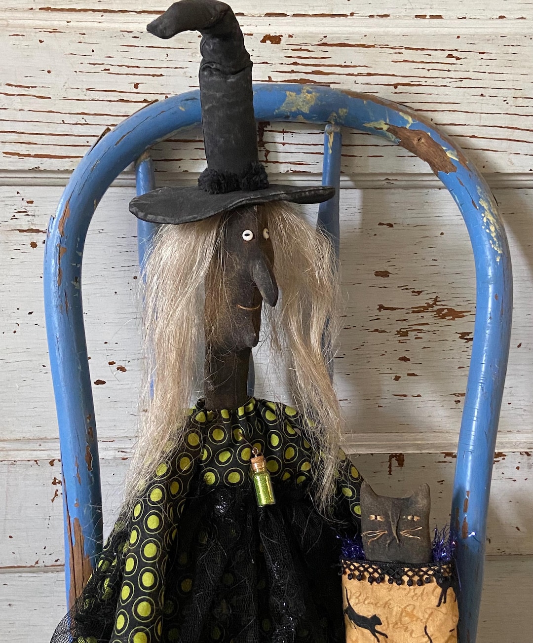 Primitive Grungy Folk Art~haggie Lou Witch Doll W/cat~halloween Decor - Etsy