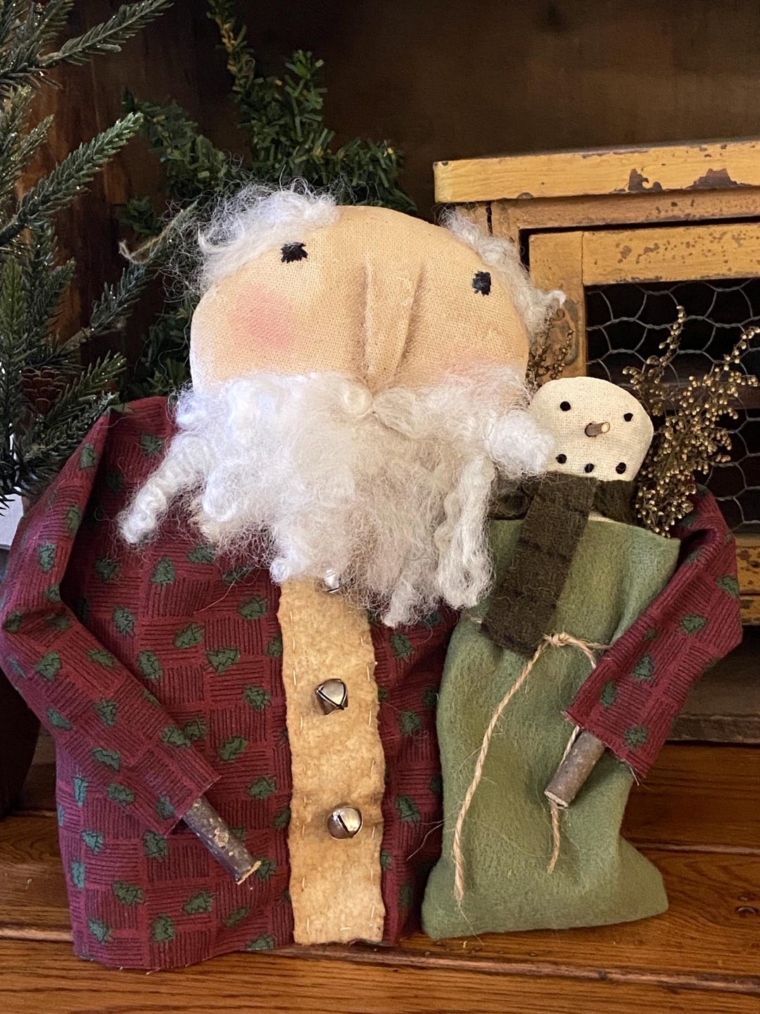Primitive Folk Art: Santa and Snowman Stump Doll Set ~handmade ...