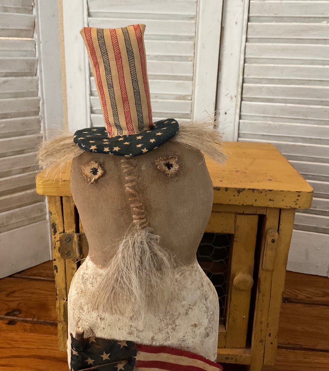 Primitive Grungy Folk Artuncle Sam Stump Dollamericana/farmhouse ...