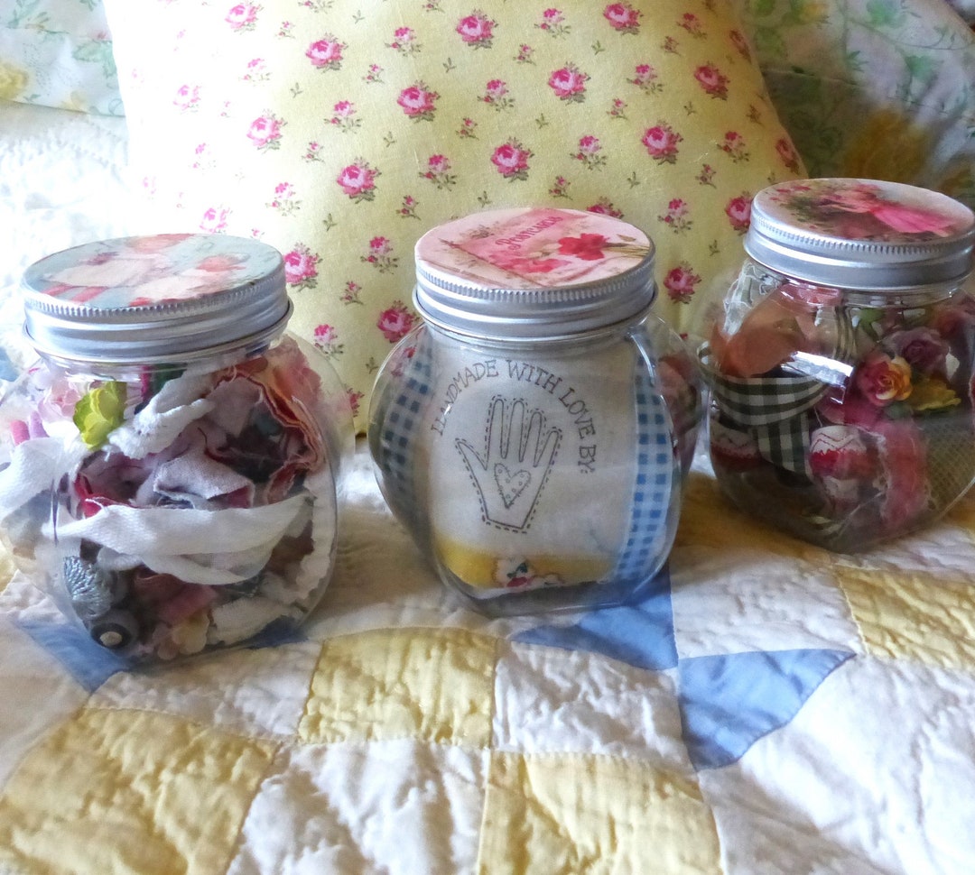 Vintage Notions in Decorative Jars, Includes Buttons and Snippets - Etsy