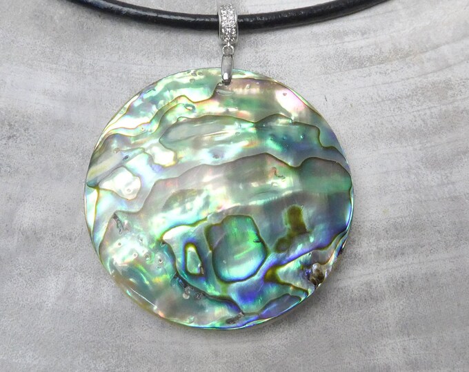 Green Abalone Shell Pendant, Round Paua Shell Pendant, Big Abalone ...