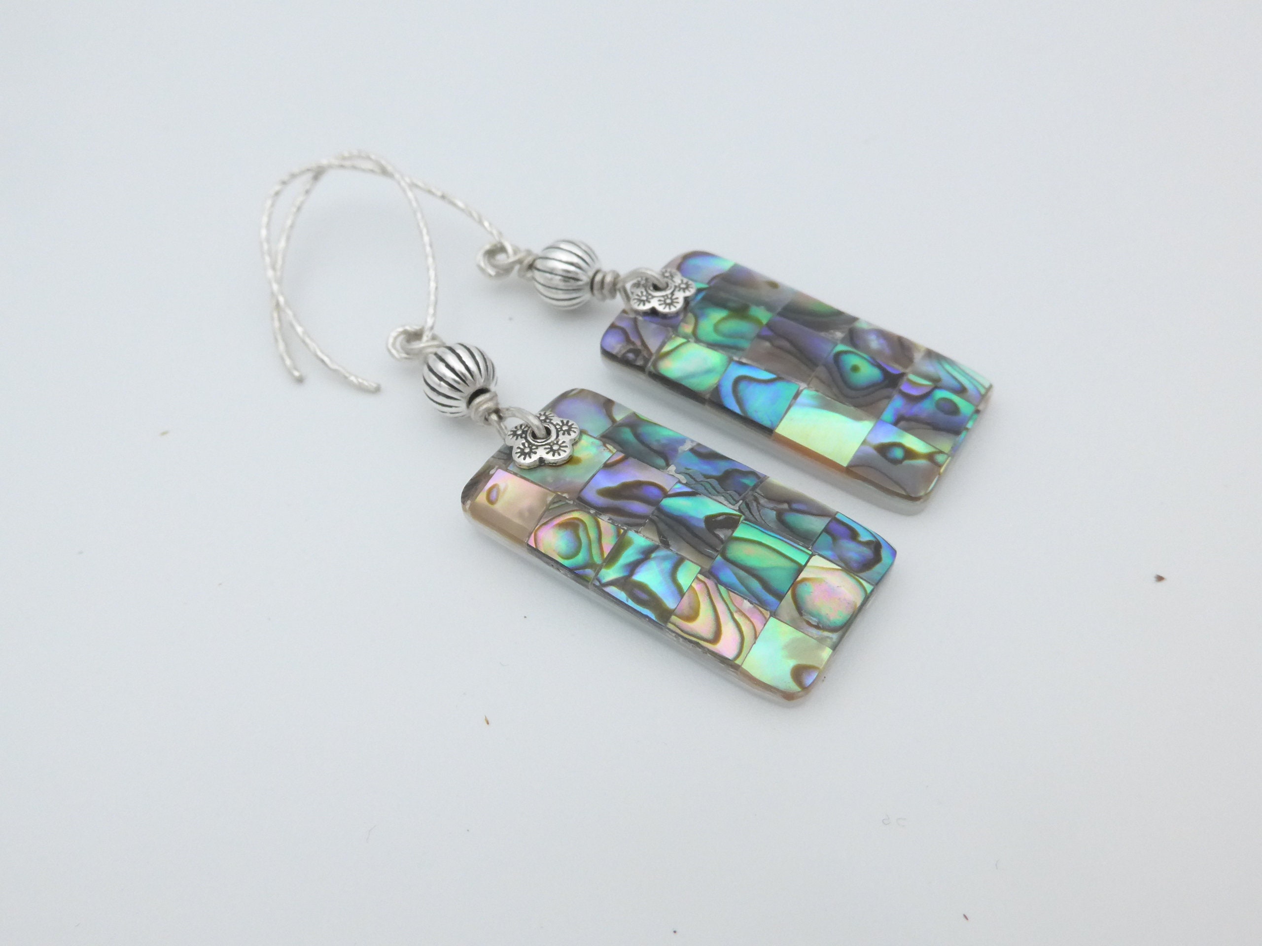 Abalone Shell Rectangle Earrings Sterling Silver Dangle - Etsy
