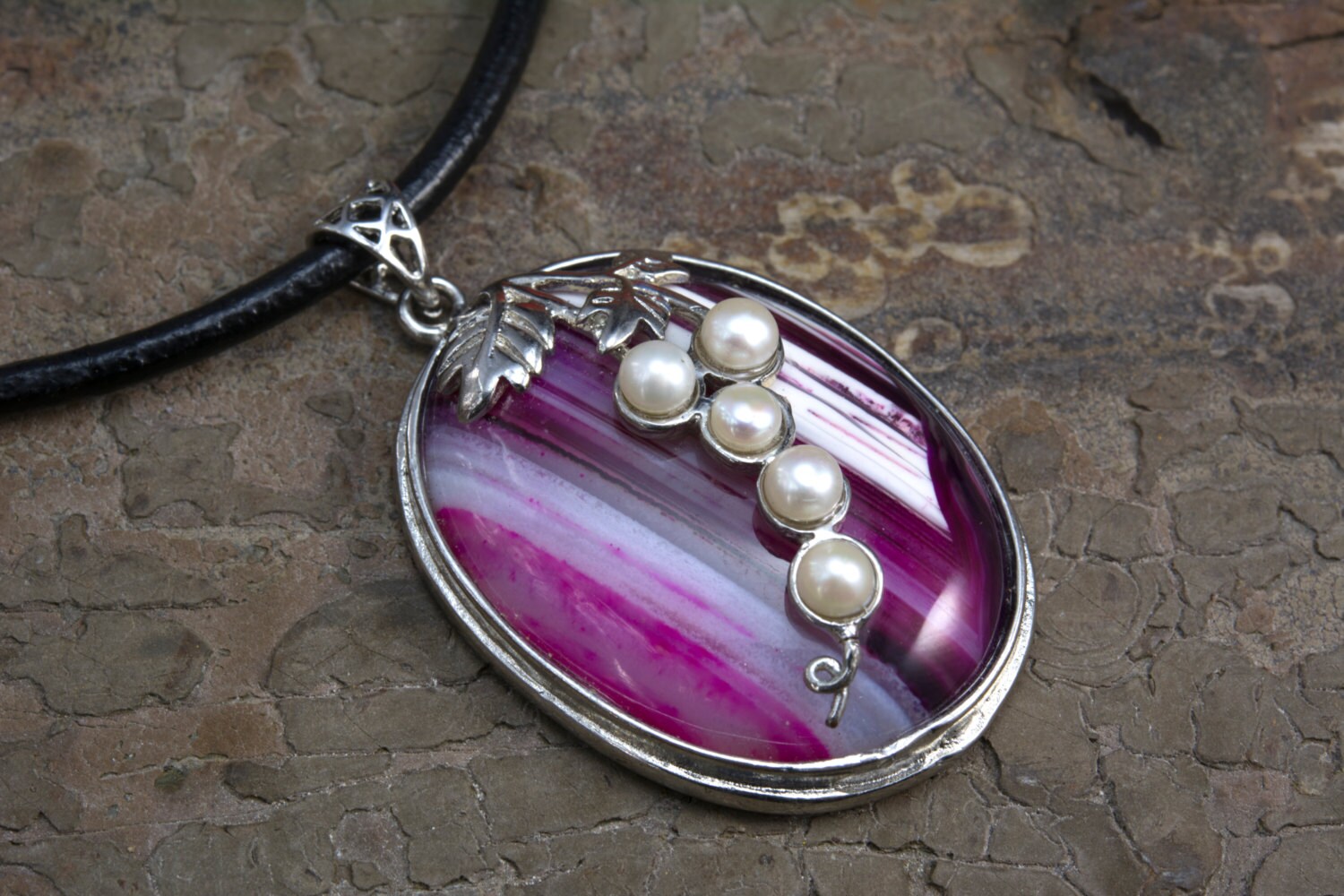 Purple Banded Pendant Agate Jewelry Oval Gemstone Pendant - Etsy