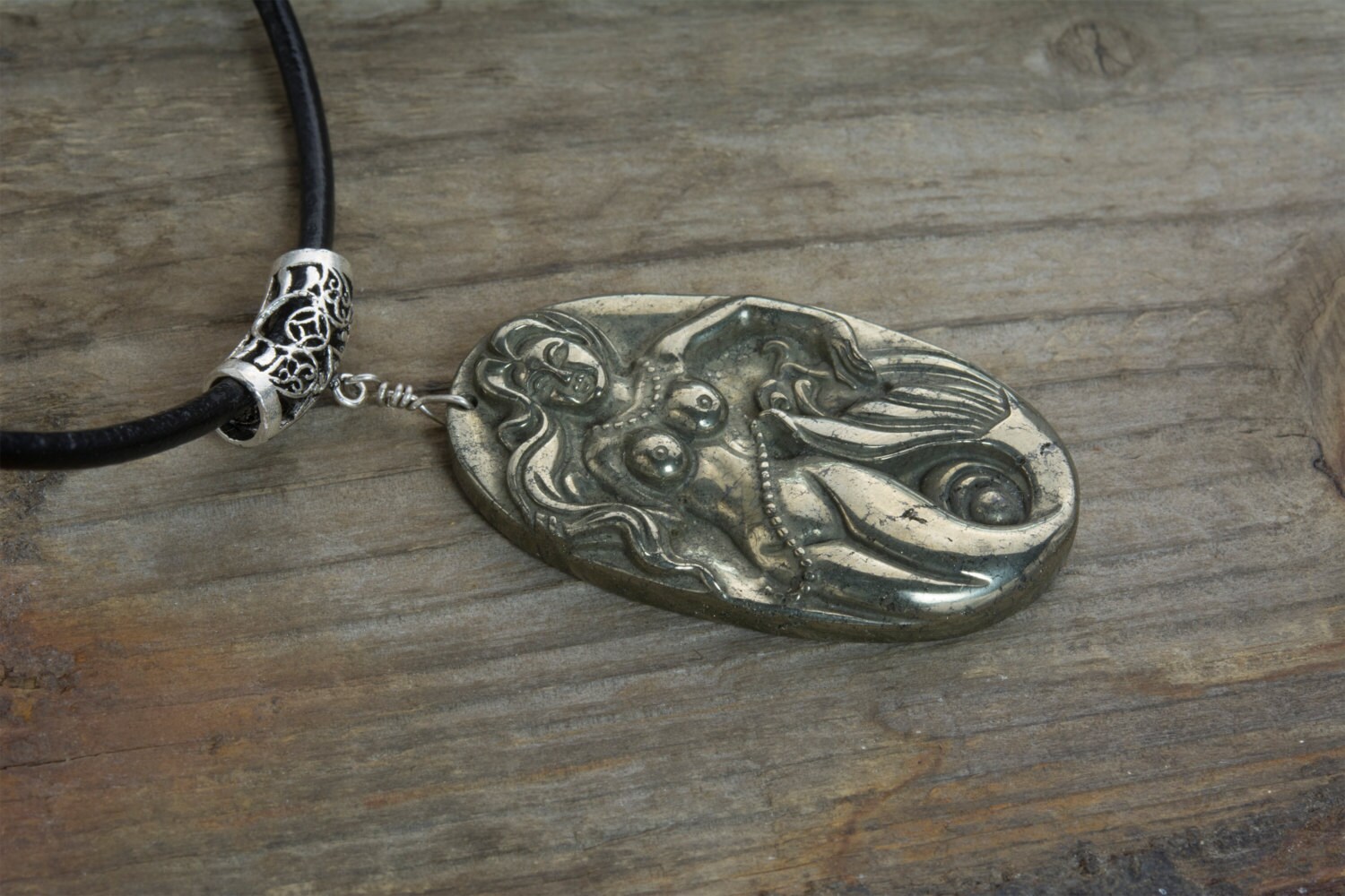 The Mermaid Gemstone Necklace, Carved Pyrite the Mermaid, Modern ...