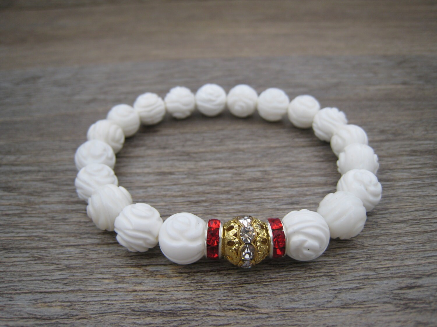 Natural White Tridacna Shell Bracelet, Rose Flower Carving Jewelry for ...