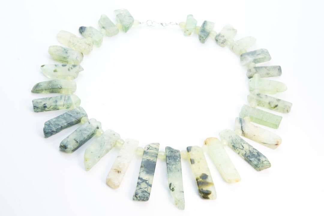 Light Green Prehnite Gemstone Bib Necklace - Graduated Fans Gemstone ...
