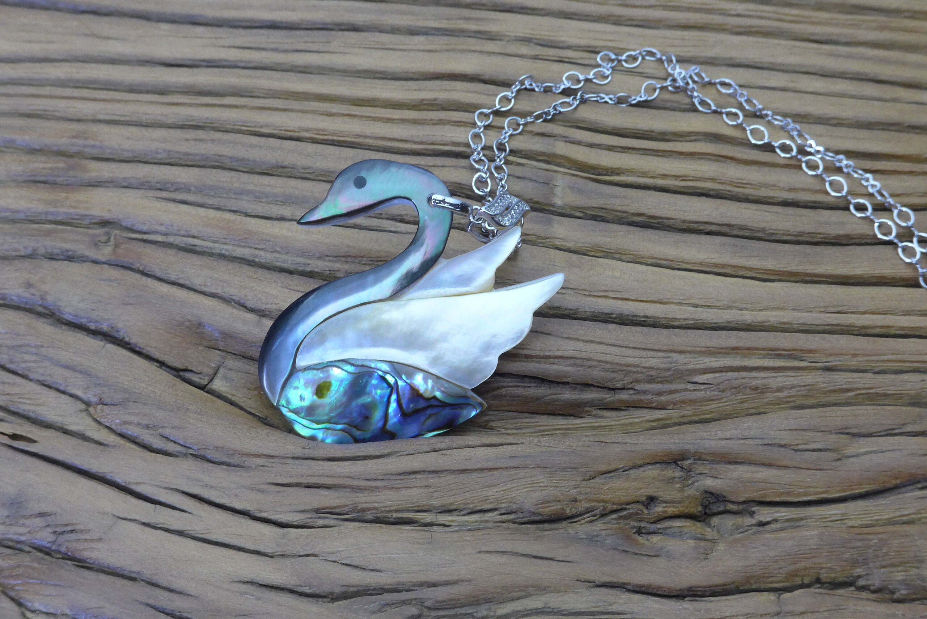 Shell Swan Pendant - Black Lip Shell Pendant - White MOP Animal ...