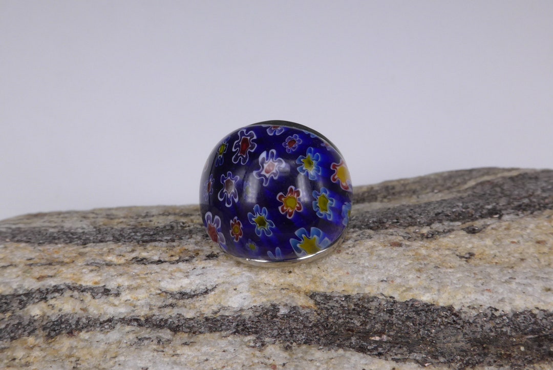 Blue Murano Glass Jewelry Ring, Stainless Steel Rings for Her ...