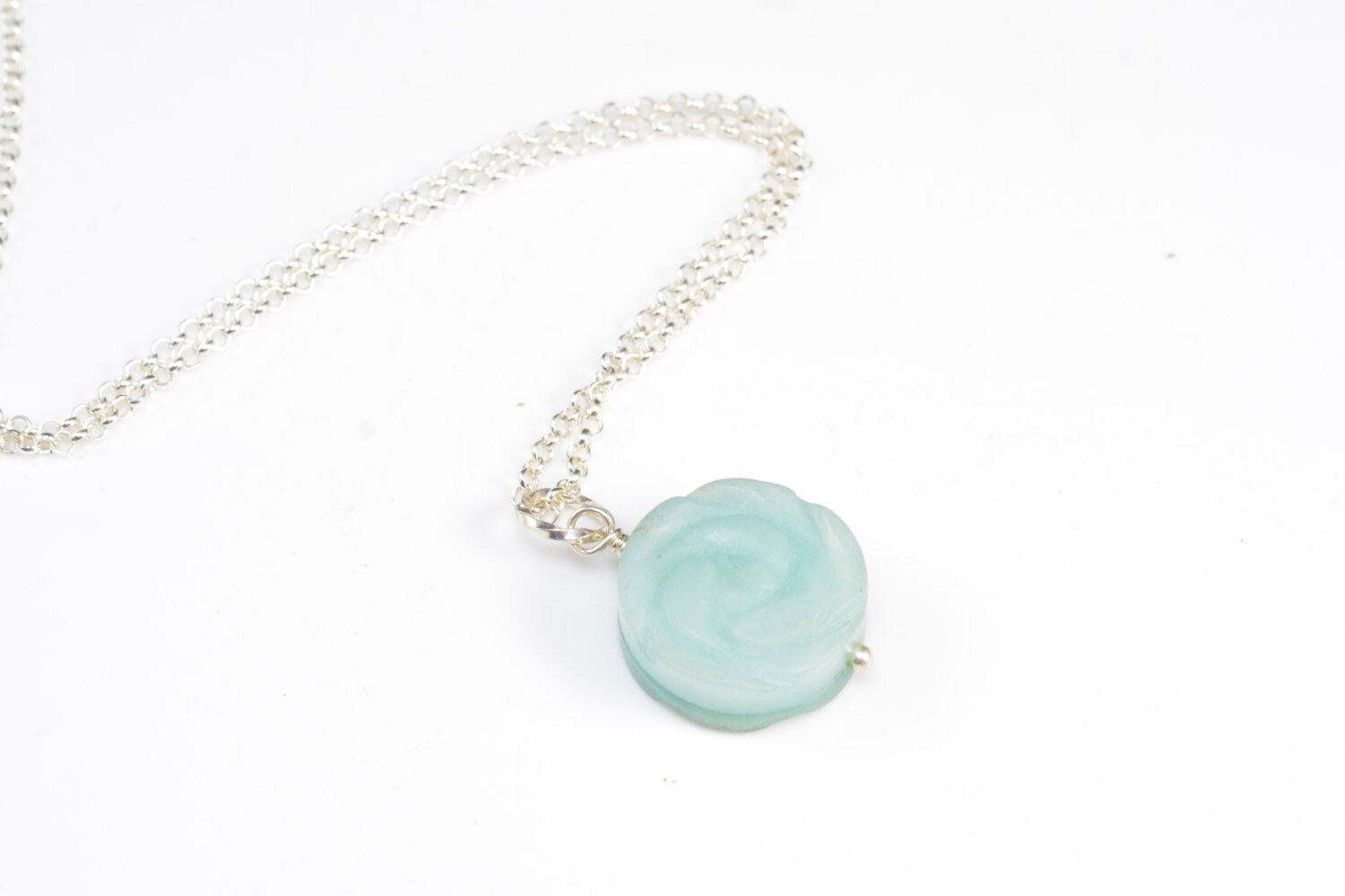 Amazonite Necklace, Aqau Blue Amazonite Jewelry, Rose Flower Pendant ...