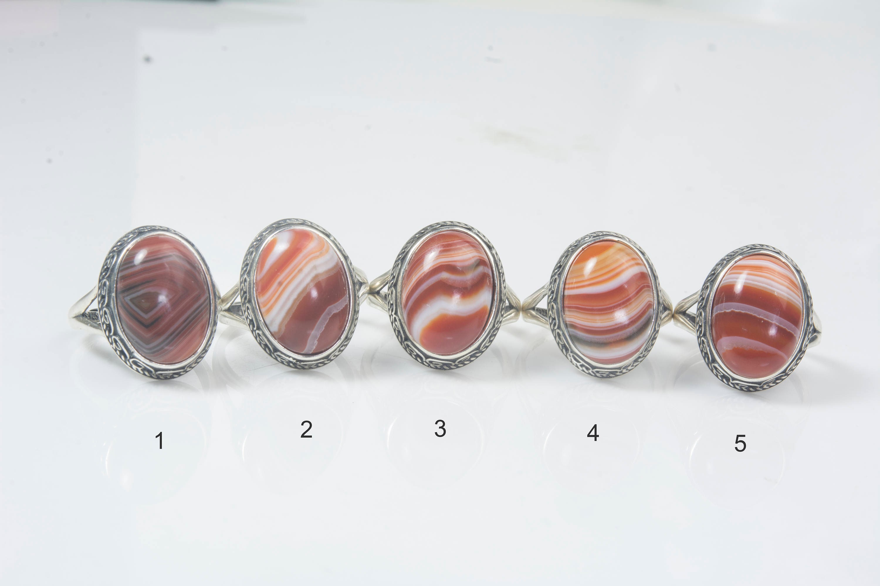 Natural Stripe Agate Rings, Banded Agate Oval Ring, Sterling Silver ...