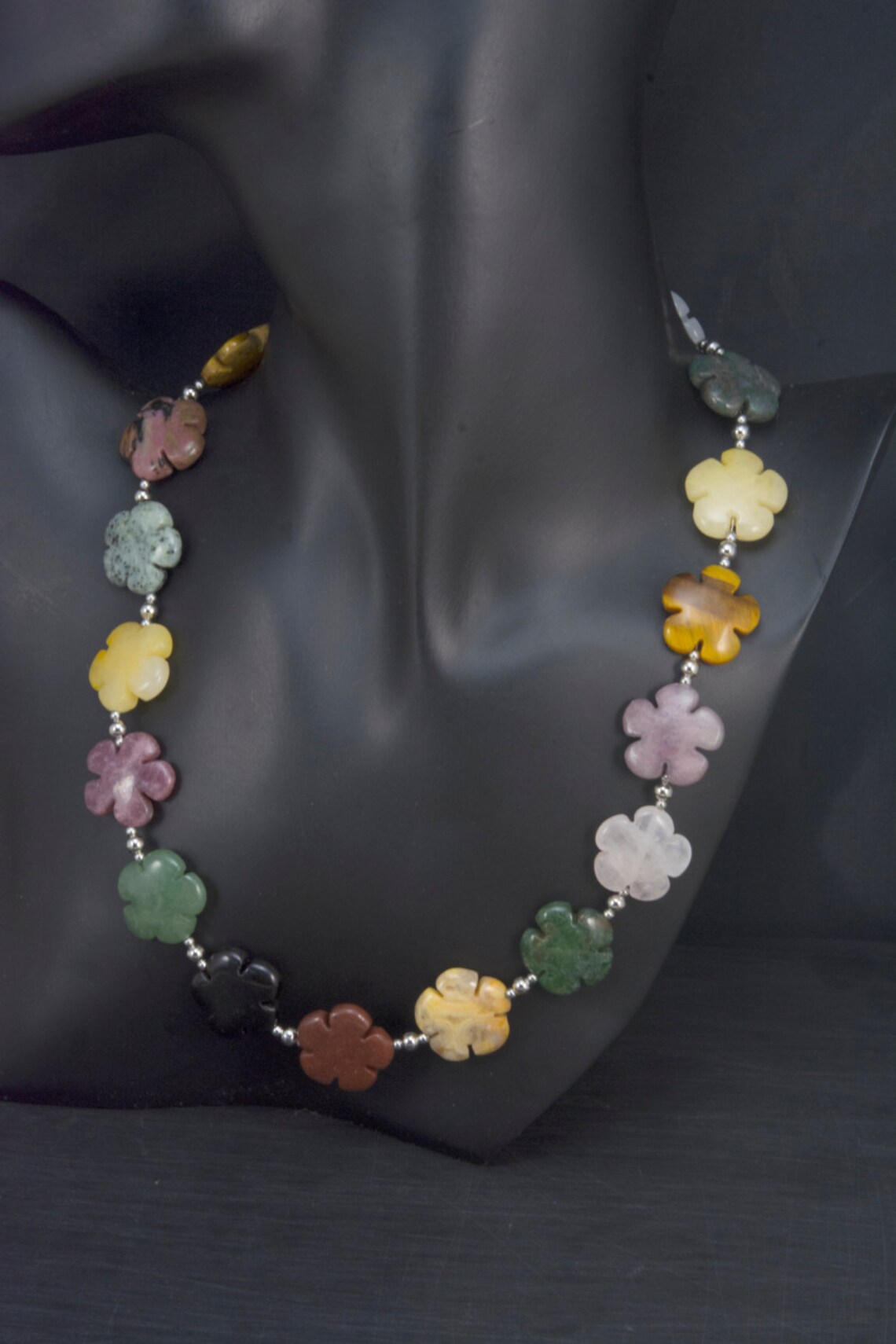 Flower Gemstone Necklace Colorful Stone Jewelry Handmade - Etsy