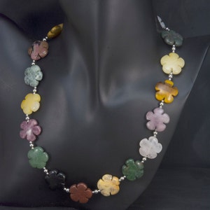 Flower Gemstone Necklace - Colorful Stone Jewelry - Handmade Gemstone ...
