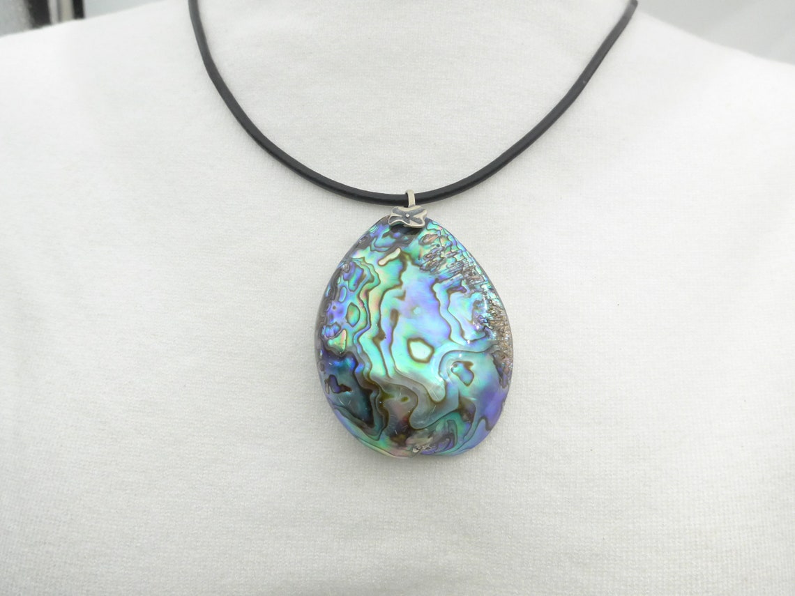 Rainbow Abalone Shell Pendant Chunky Paua Shell Necklace Sea | Etsy