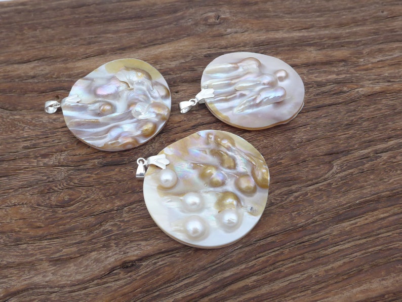 Pearl and Shell Round Pendant Shell Jewelry Natural Free | Etsy