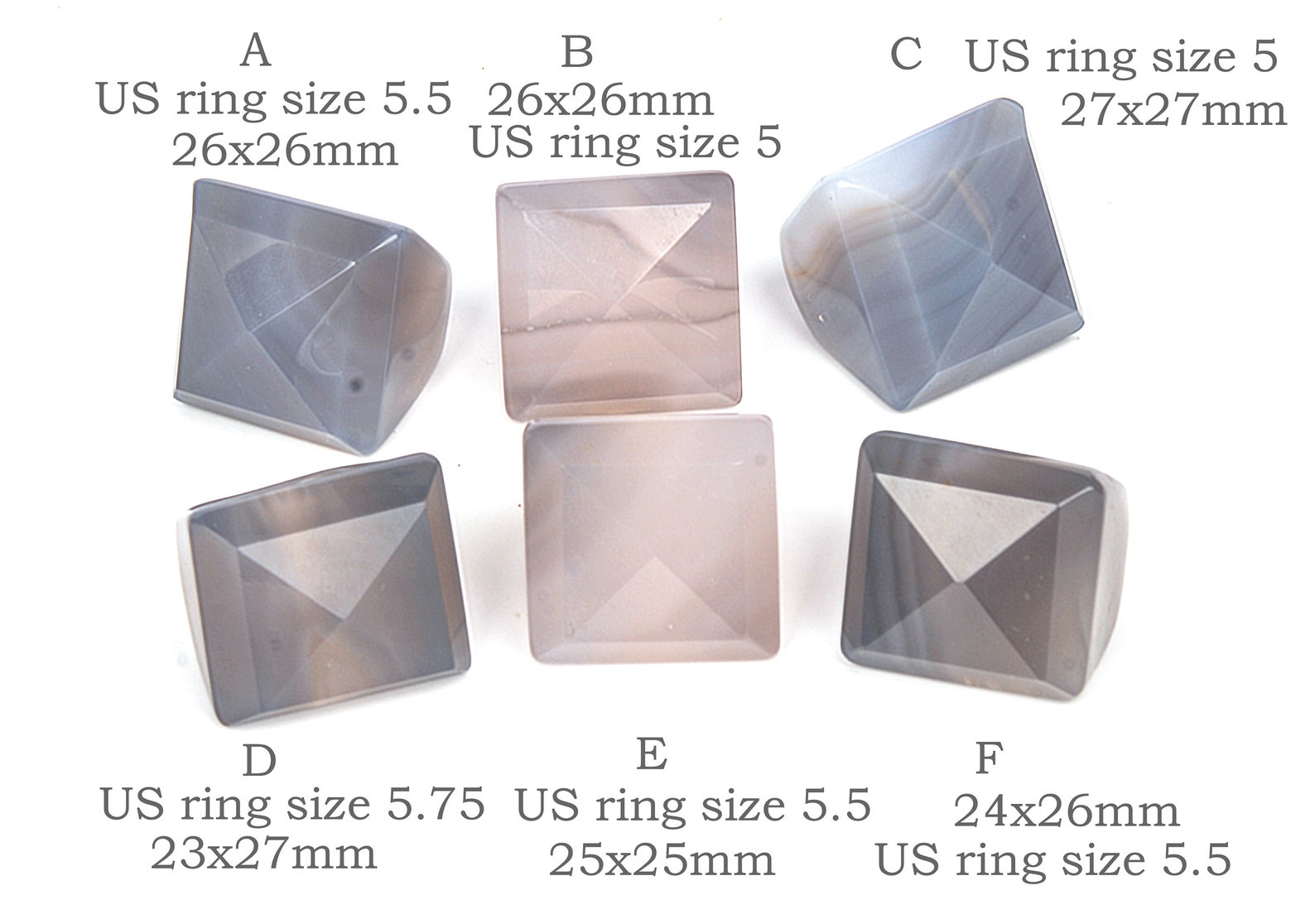 Agate Gemstone Men’s Ring, Natural Gray Agate Square Ring, Grey ...