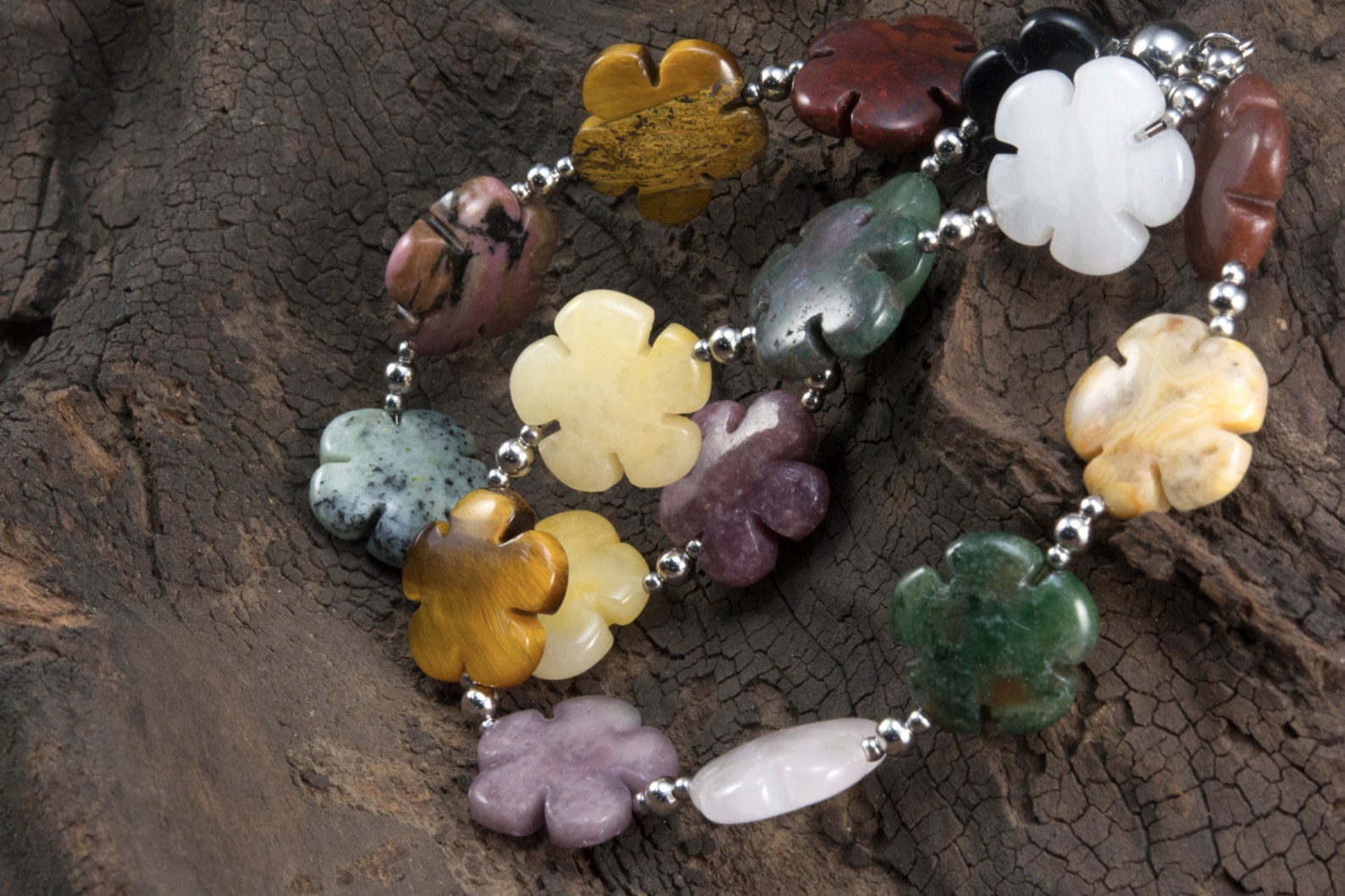 Flower Gemstone Necklace Colorful Stone Jewelry Handmade - Etsy