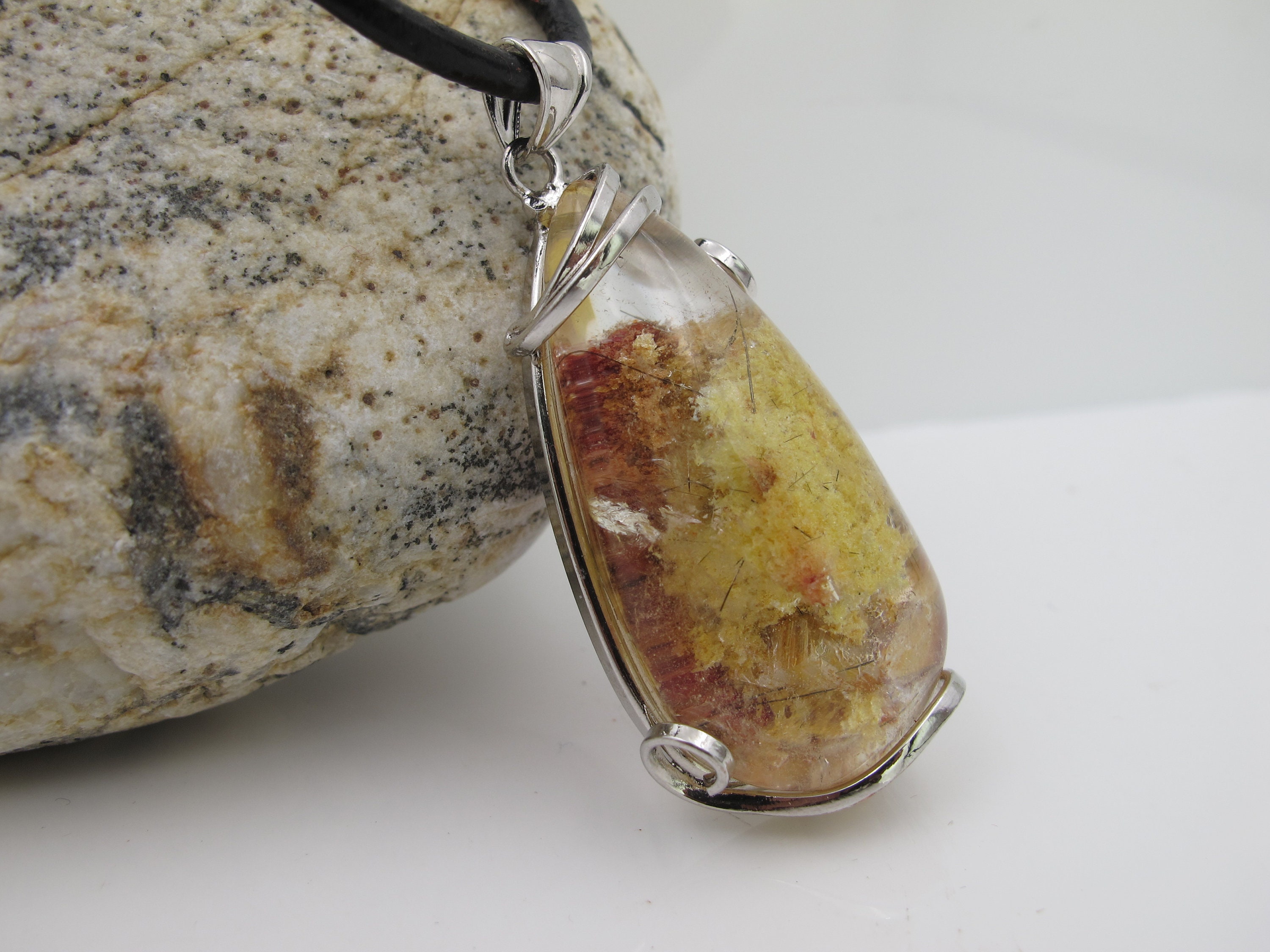 Yellow Phantom Quartz Pendant, Natural Pink Quartz Jewelry, Teardrop ...