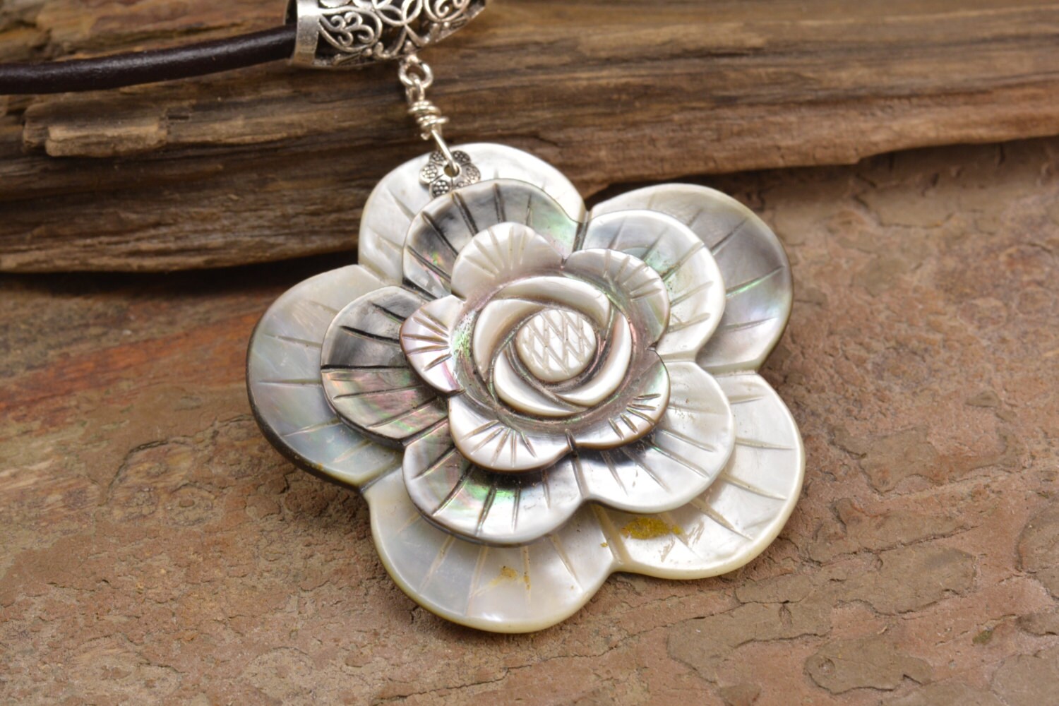 Black Shell Necklace Three Layer Flower Shell Jewelry - Etsy