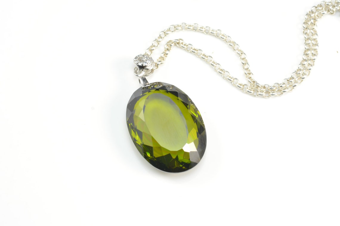 Cubic Zirconia Necklace Dark Peridot Color CZ Pendant - Etsy
