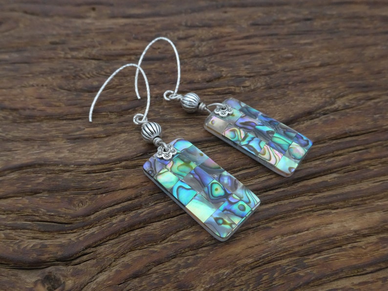 Abalone Shell Rectangle Earrings Sterling Silver Dangle - Etsy