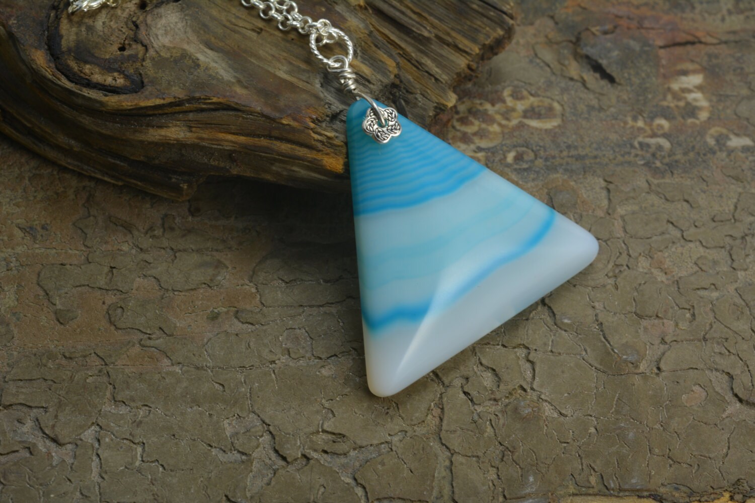 Blue and White Agate Necklace - Geometric Gemstone Jewelry - Natural ...