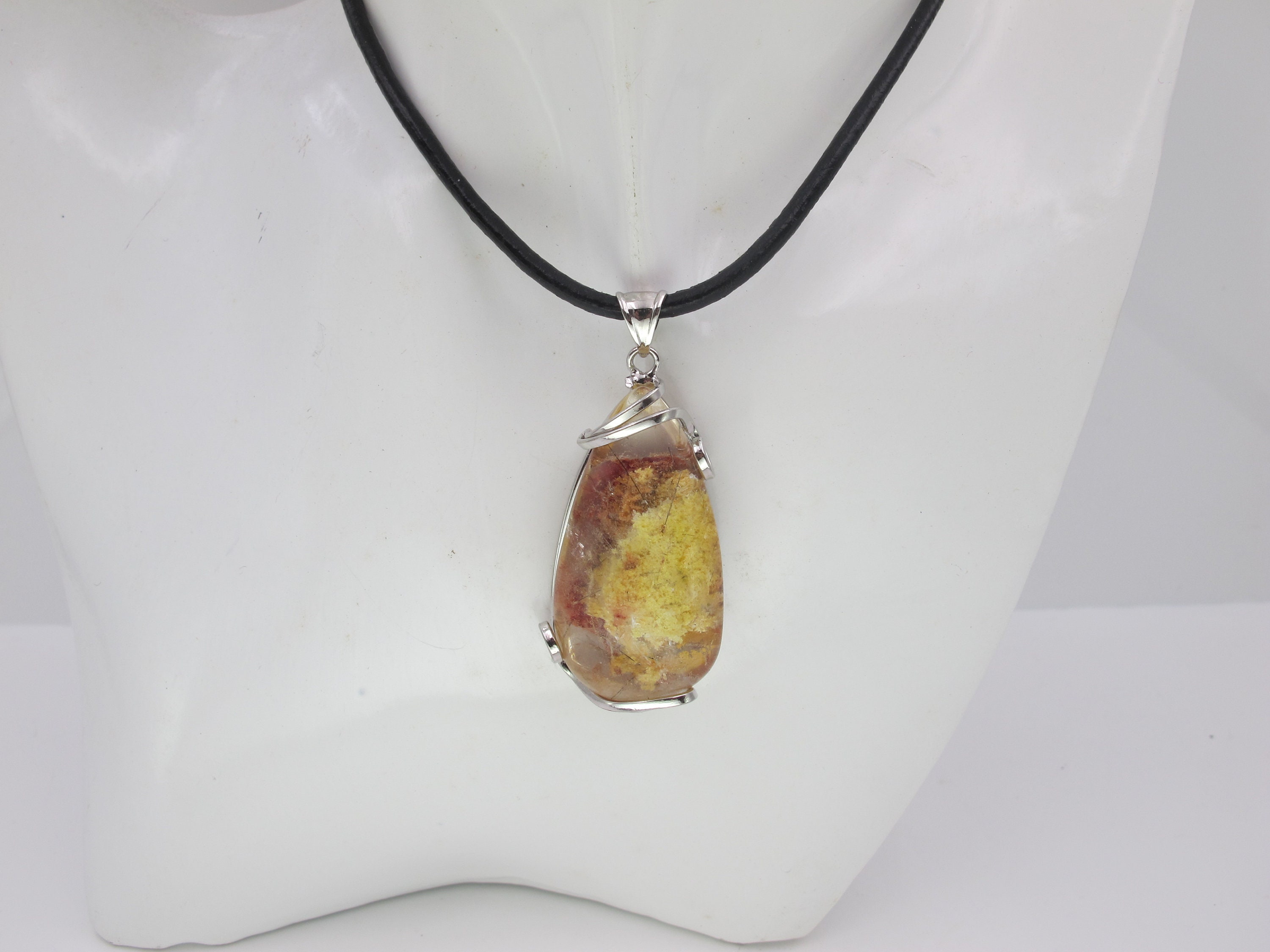 Yellow Phantom Quartz Pendant, Natural Pink Quartz Jewelry, Teardrop ...