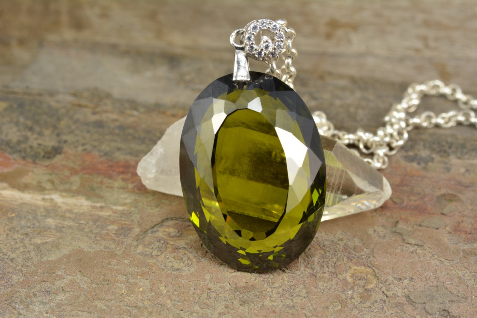Cubic Zirconia Necklace Dark Peridot Color CZ Pendant - Etsy