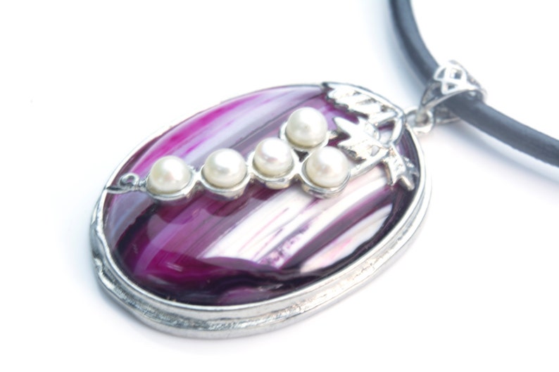 Purple Banded Pendant Agate Jewelry Oval Gemstone Pendant - Etsy