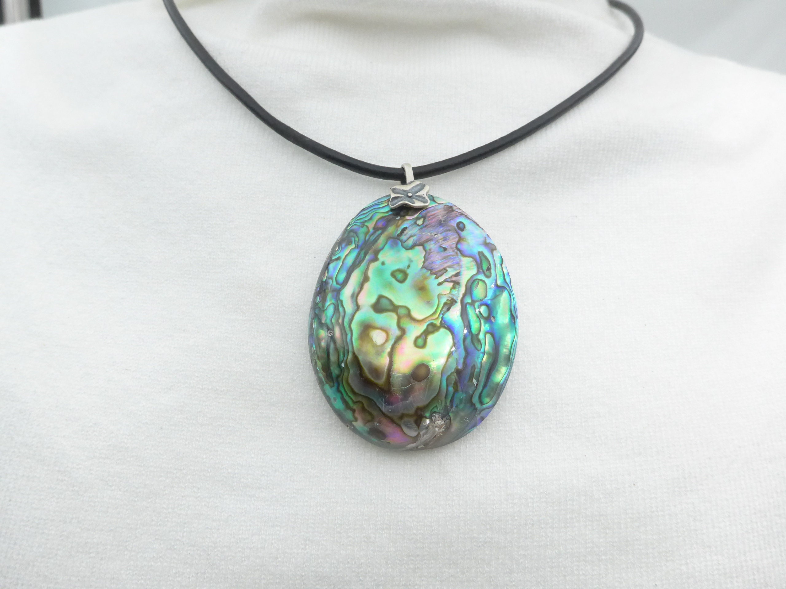 Rainbow Abalone Shell Pendant, Chunky Paua Shell Necklace, Sea Shell ...