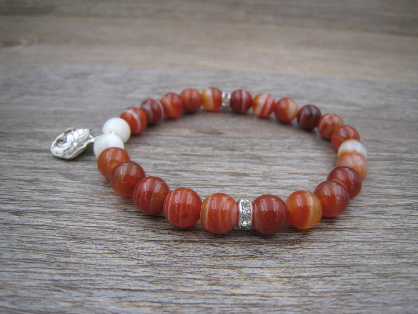 Banded Red Agate Bracelet, Striped Agate Jewelry, Red Bead Jewelry, Red ...
