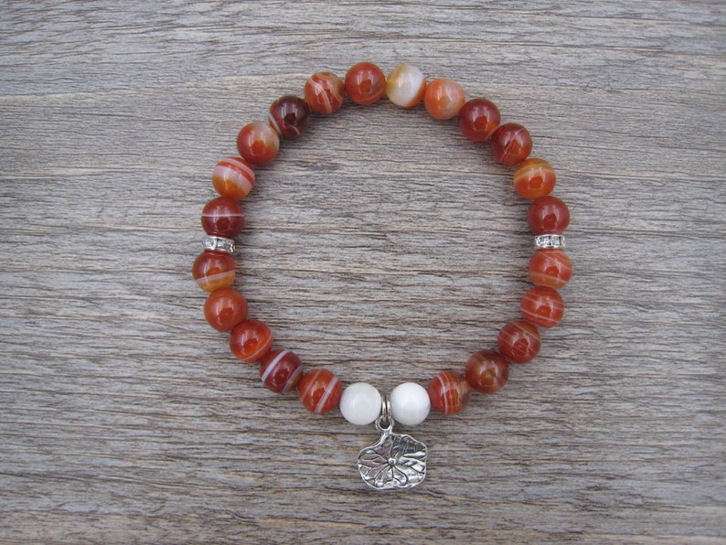 Banded Red Agate Bracelet, Striped Agate Jewelry, Red Bead Jewelry, Red ...