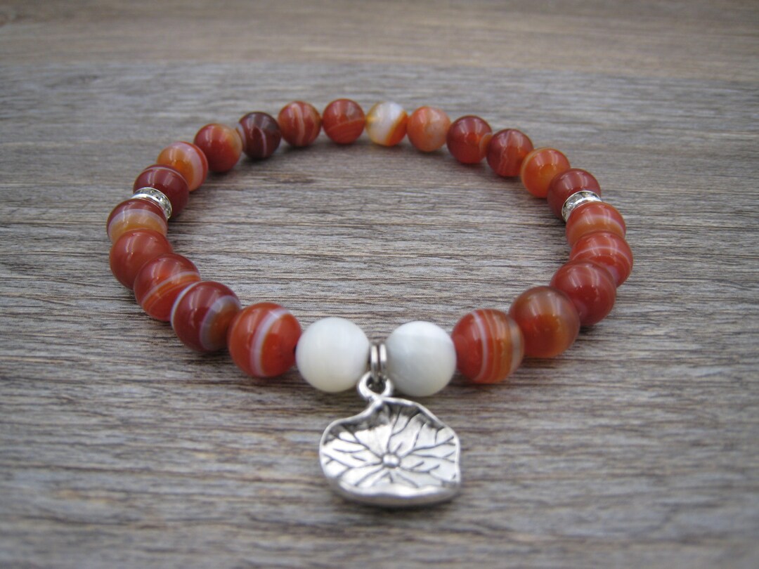Banded Red Agate Bracelet, Striped Agate Jewelry, Red Bead Jewelry, Red ...