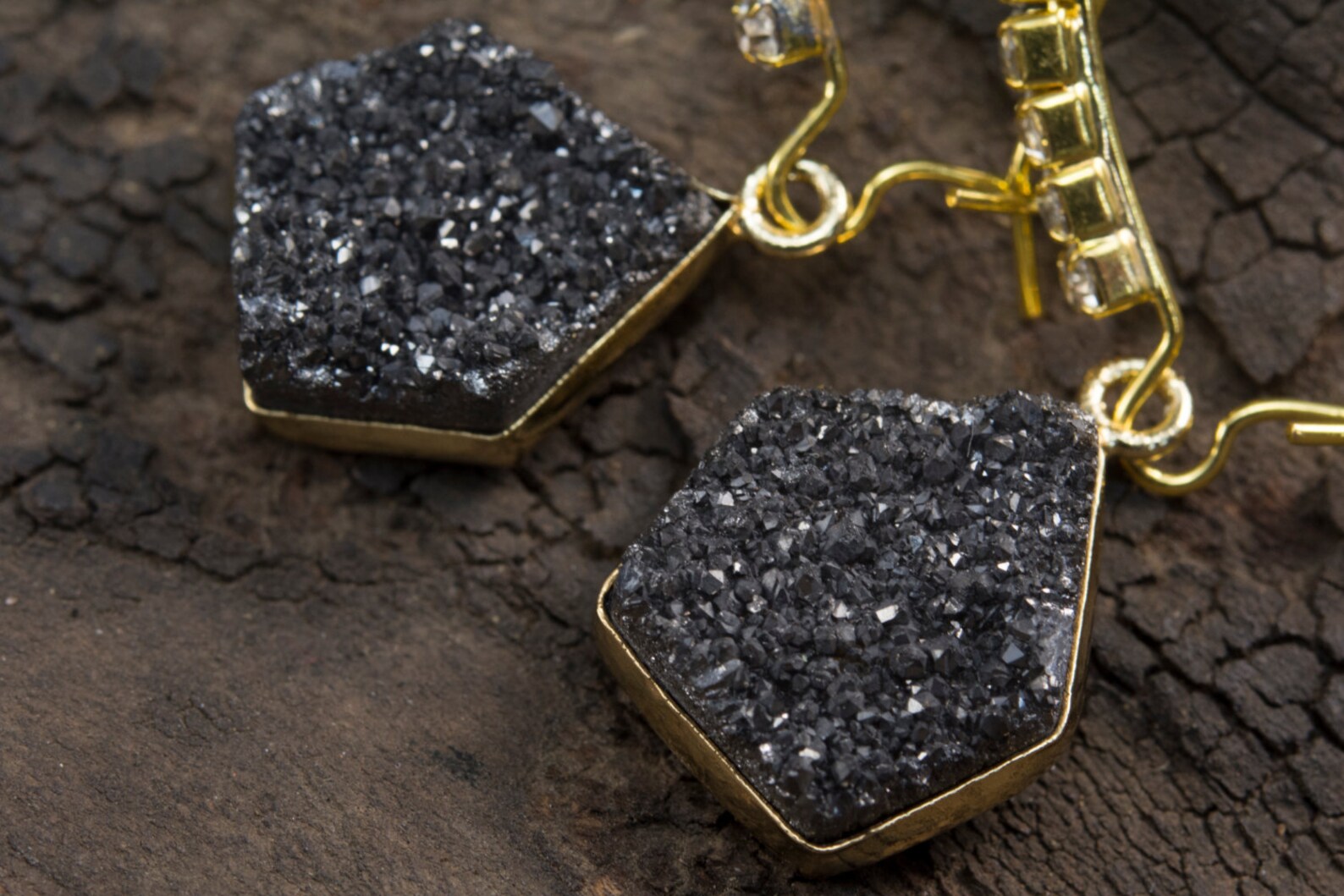 Black Druzy Quartz Gemstone Earrings Drusy Geode Metallic Jewelry ...