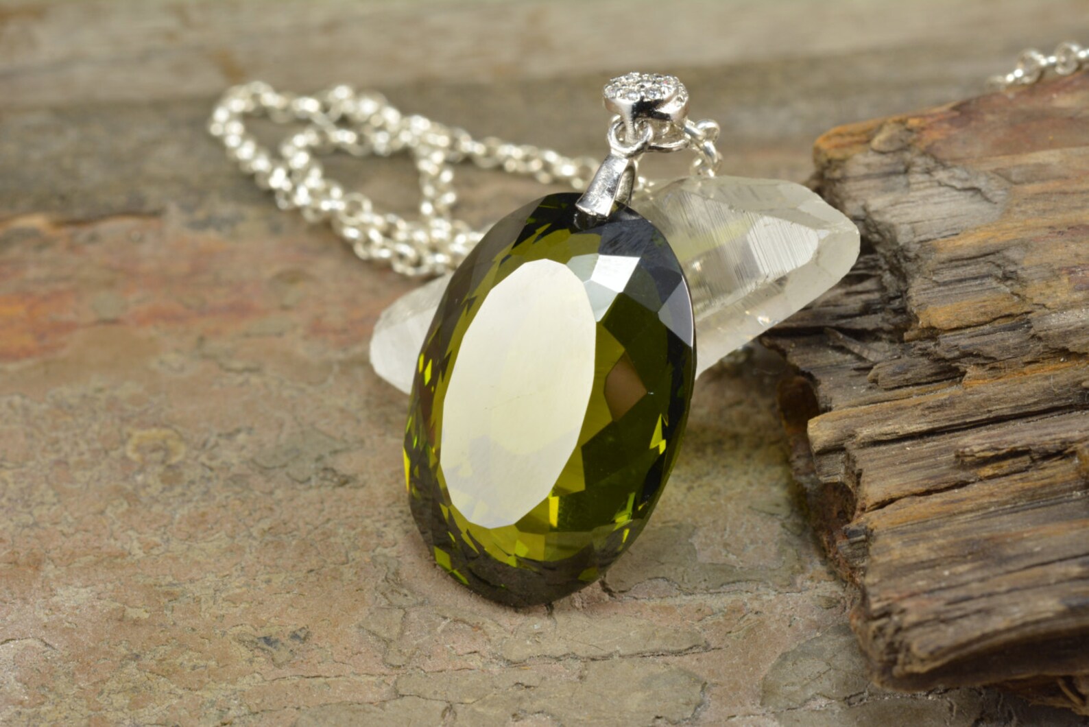 Cubic Zirconia Necklace Dark Peridot Color CZ Pendant - Etsy