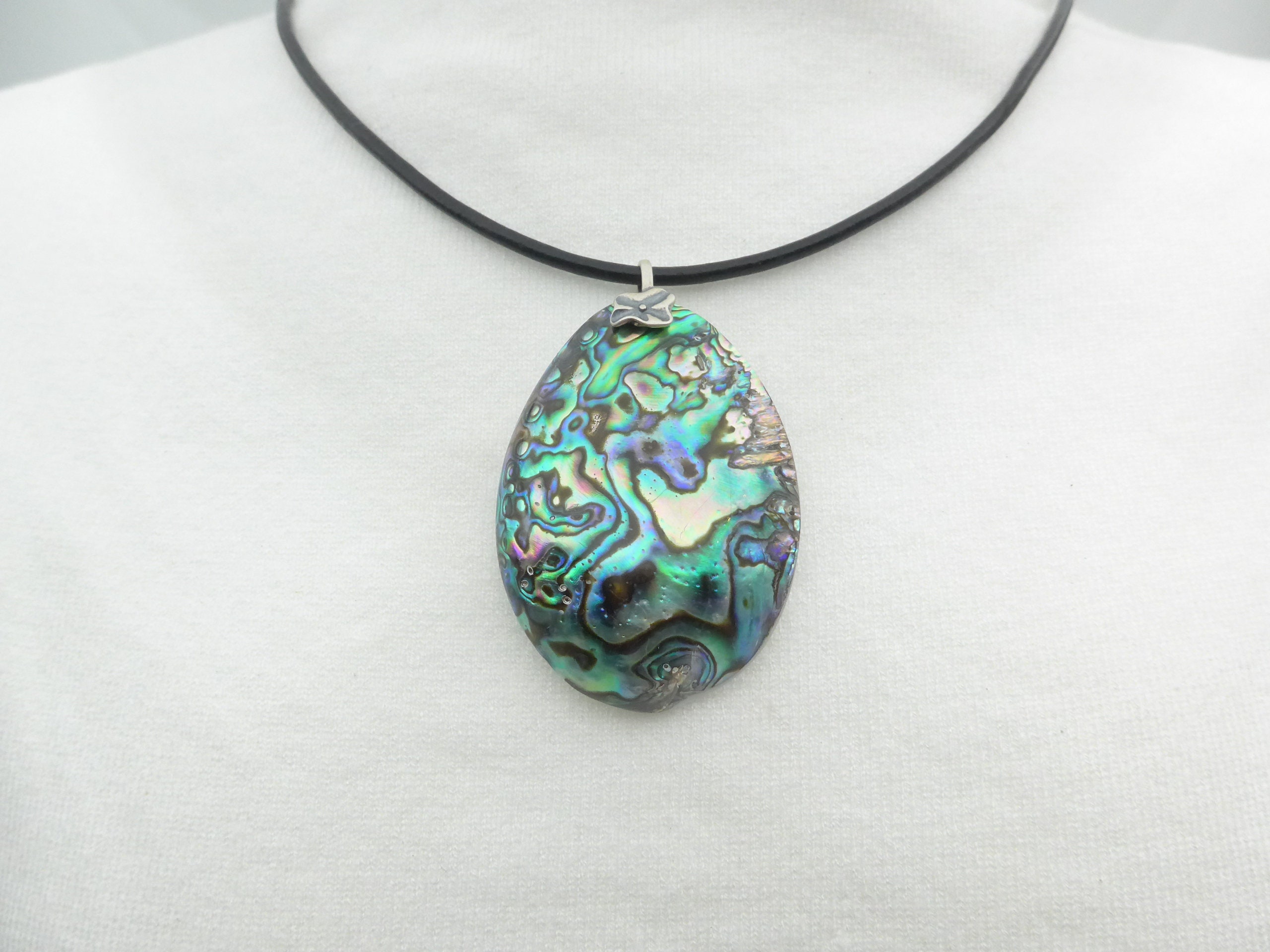 Rainbow Abalone Shell Pendant, Chunky Paua Shell Necklace, Sea Shell ...