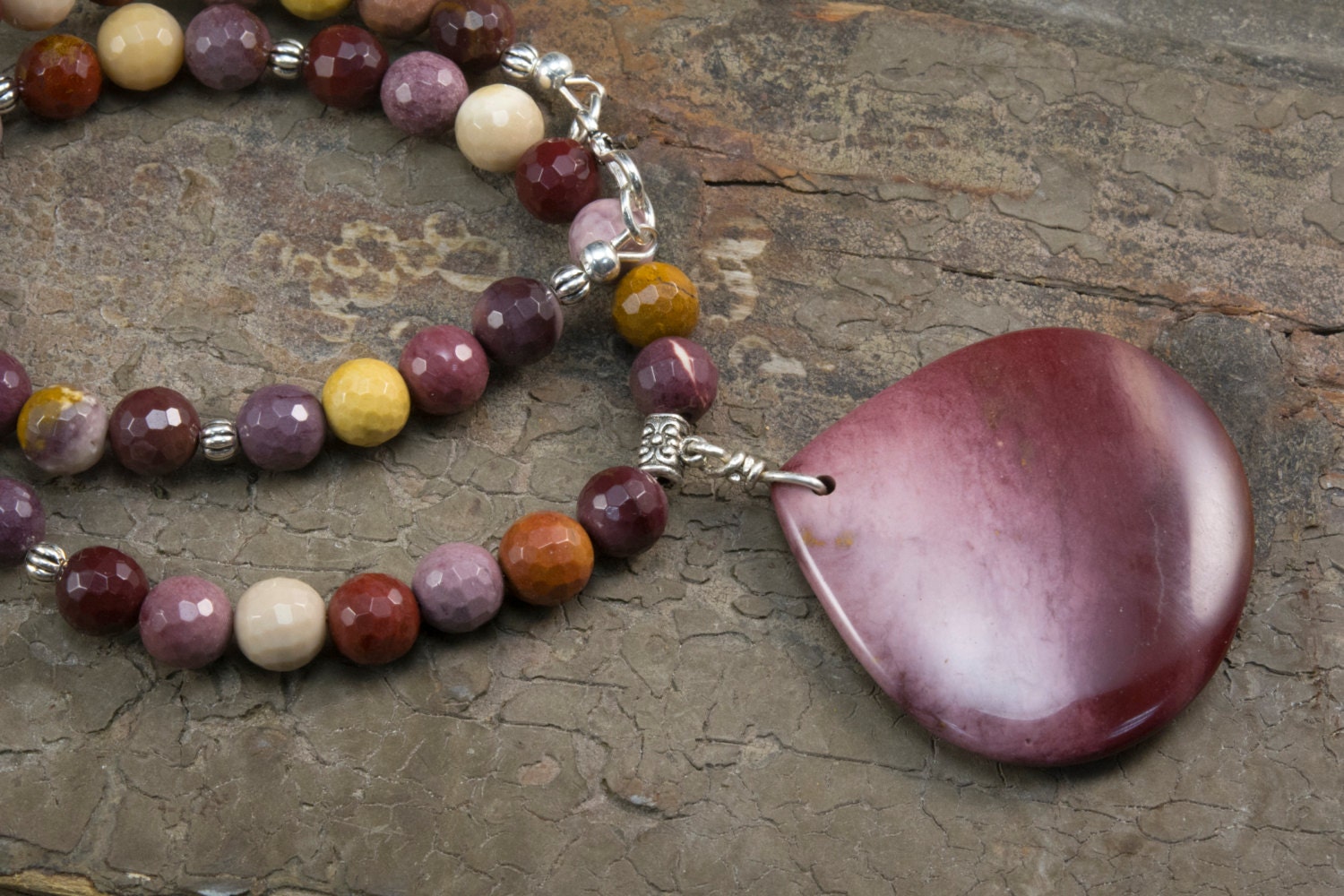 Mookaite Teardrop Necklace Multi Color Gemstone Jewelry - Etsy