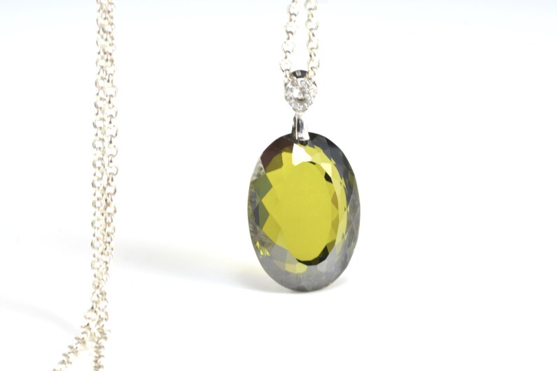 Cubic Zirconia Necklace Dark Peridot Color CZ Pendant - Etsy