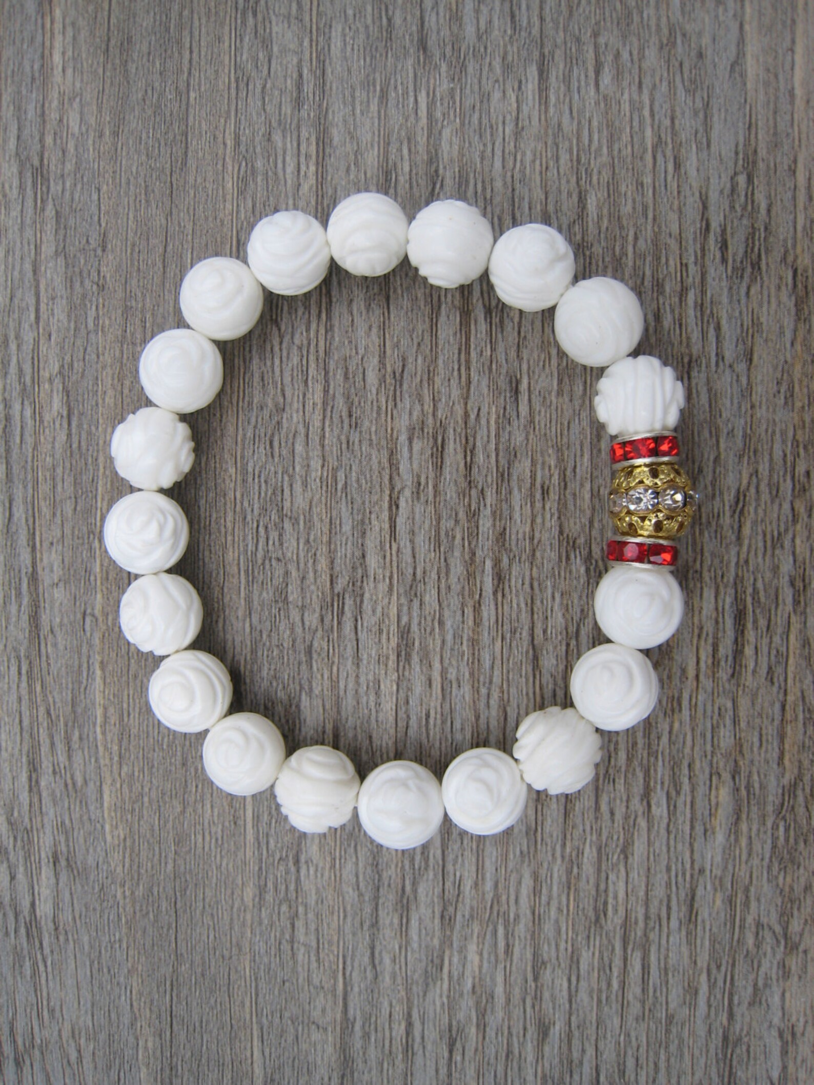 Natural White Tridacna Shell Bracelet, Rose Flower Carving Jewelry for ...