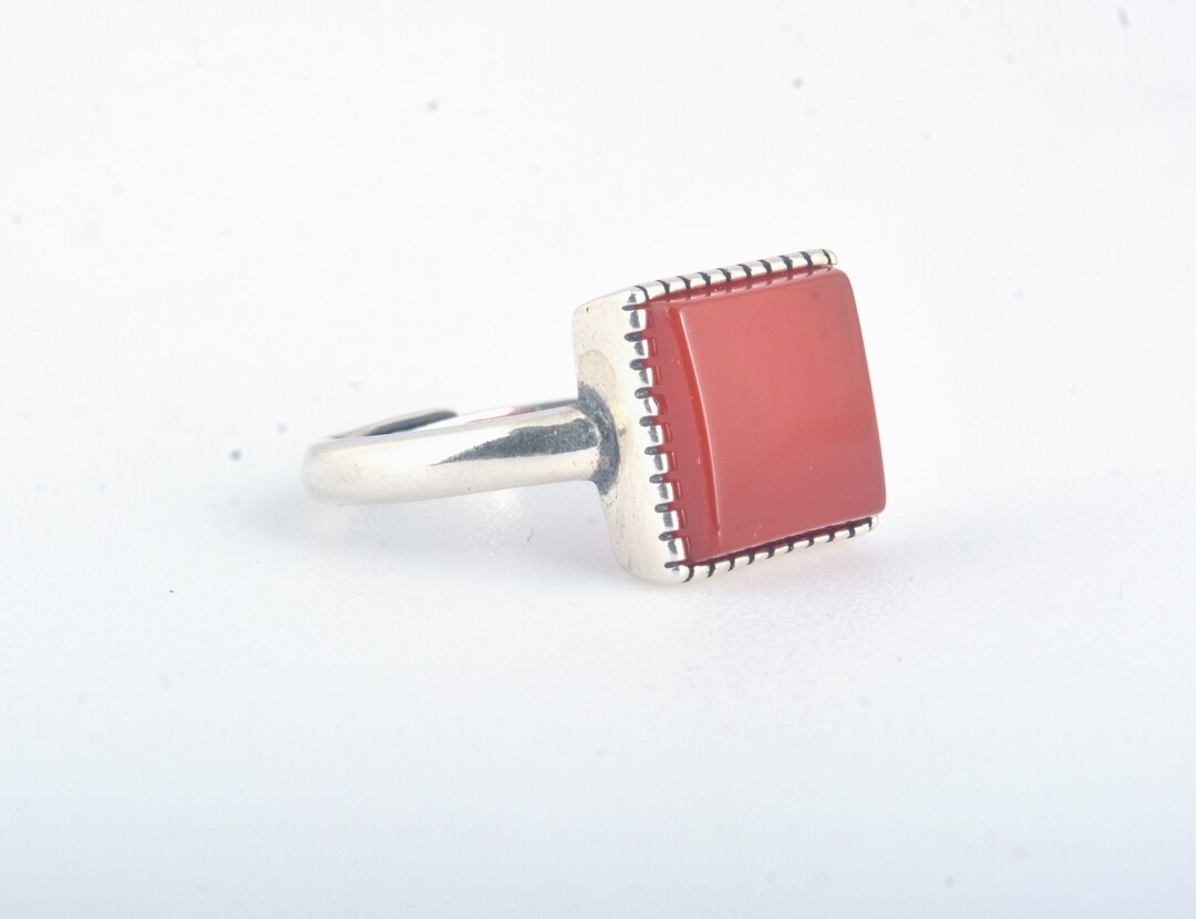 Natural Red Carnelian Square Ring, Sterling Silver Adjustable Ring, Red ...