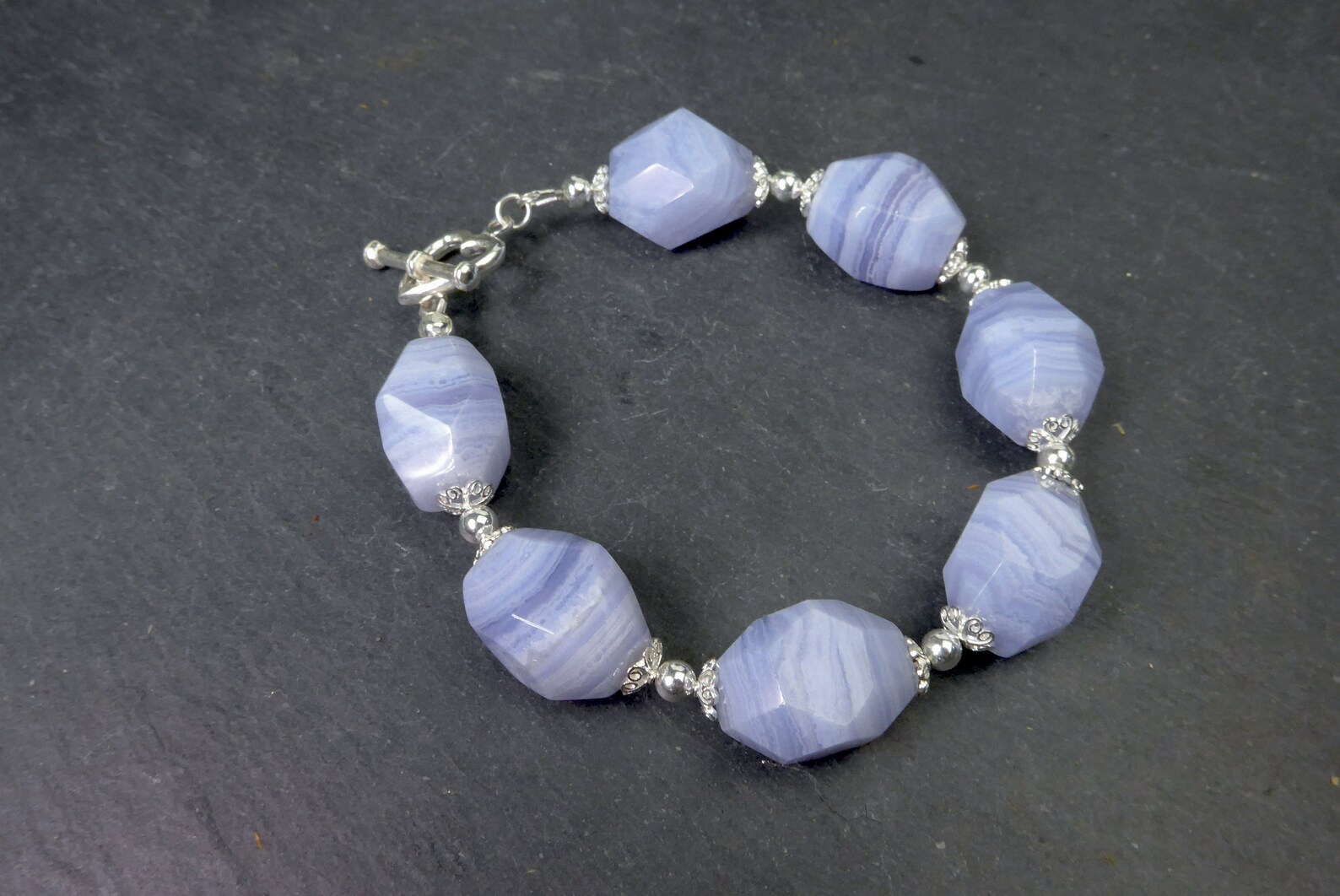 Blue Lace Agate Bracelet Chalcedony Bracelet Blue Stone | Etsy