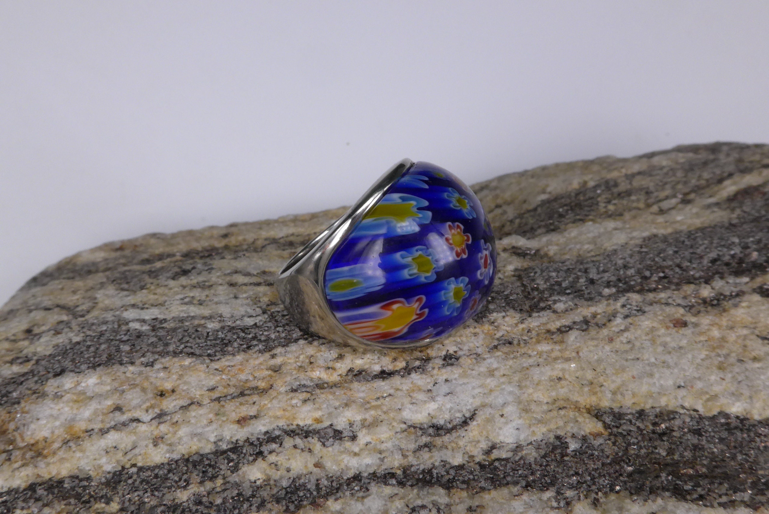 Blue Murano Glass Jewelry Ring Stainless Steel Rings for Her - Etsy