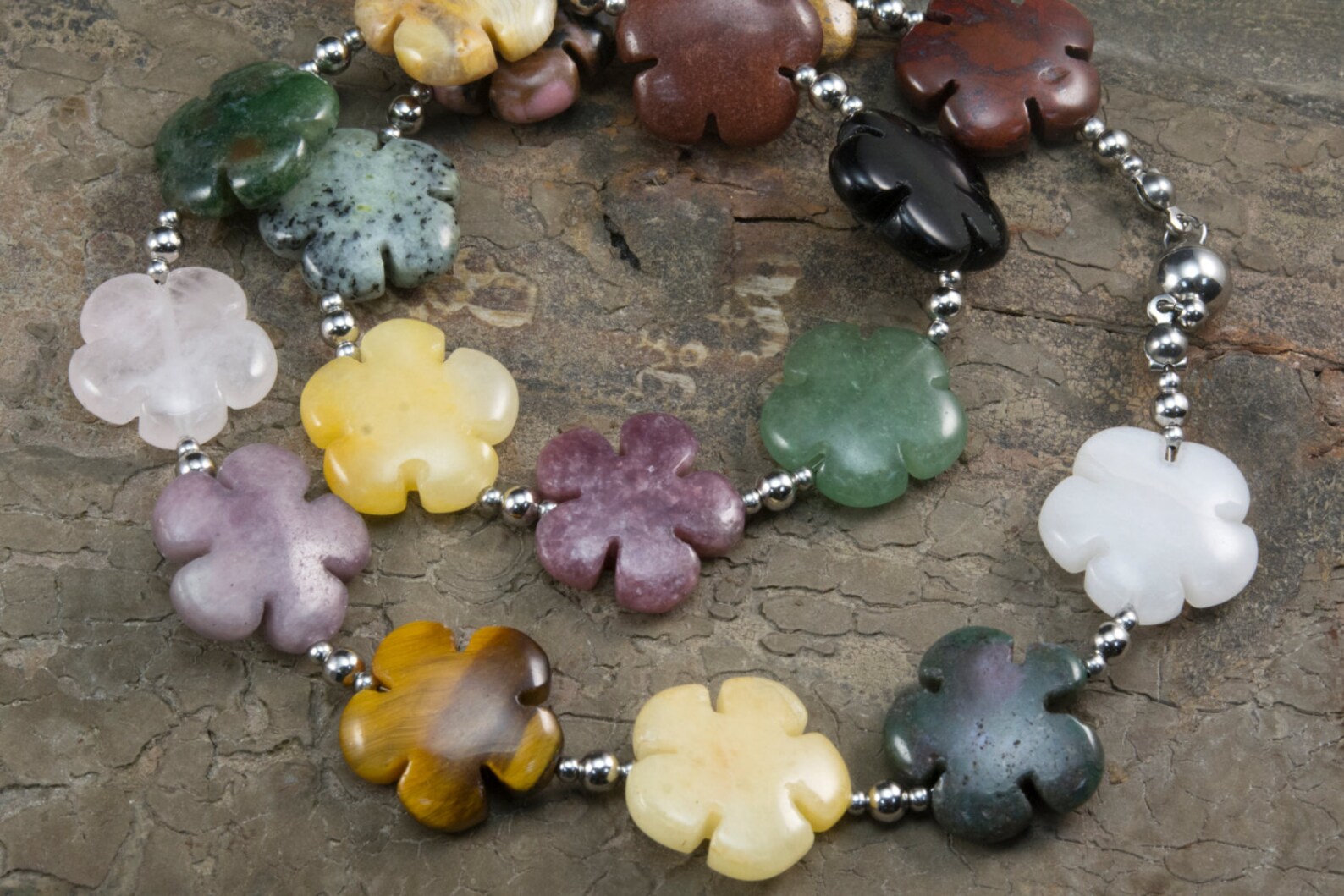 Flower Gemstone Necklace - Colorful Stone Jewelry - Handmade Gemstone ...