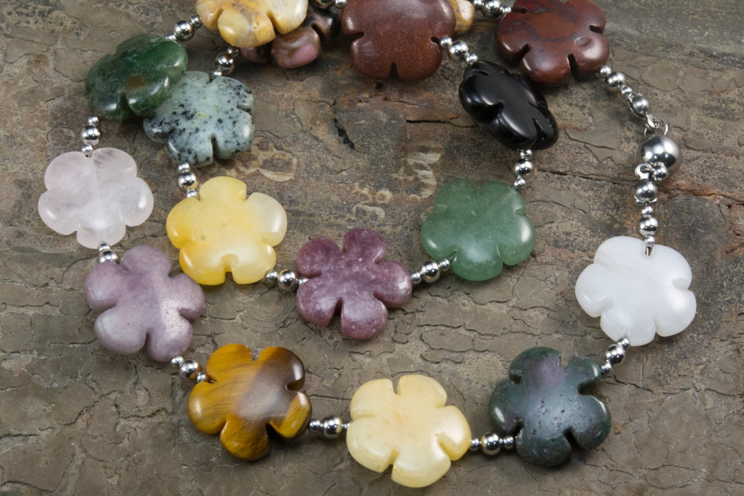 Flower Gemstone Necklace Colorful Stone Jewelry Handmade - Etsy