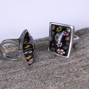 Black Murano Ring, Stainless Steel Rings, Millefiori Glass Jewelry ...